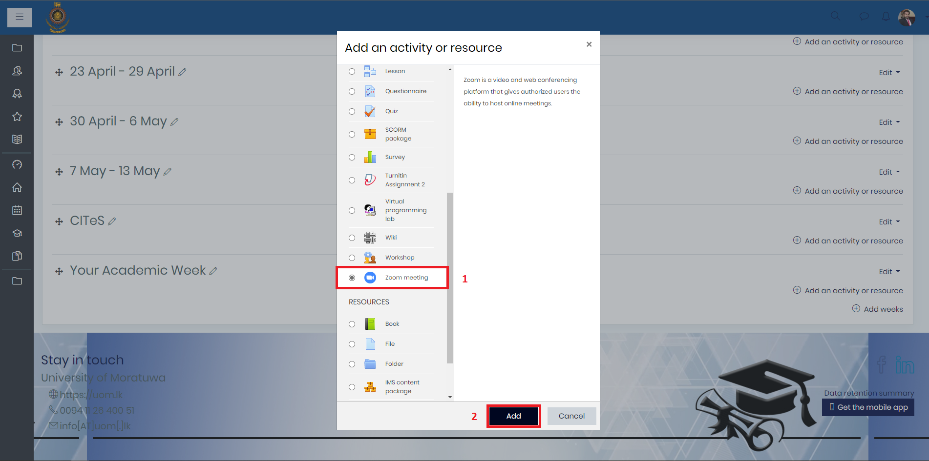 How to create a ZOOM Meeting in Moodle | University of Moratuwa